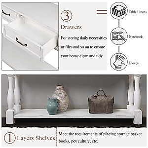 Lecafur HL 63 inch Long Console Table,Wood Entry Table with Storage Extra-Thick Sofa Table with 3 Storage Drawers and 1 Shelves for Entryway Hallway Living Room (Antique White)