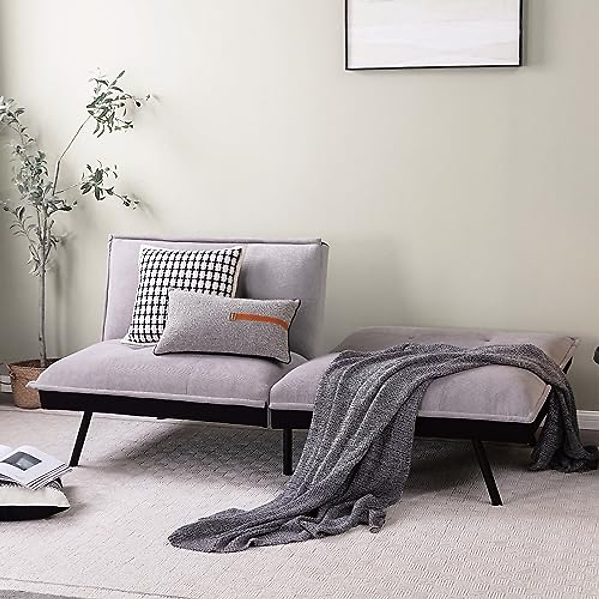 CH CHARME HOUSE Convertible Bed, Multi-Functional Design futon Couch with Adjustable Backrest, Modern Sleeper Sofa for Office, Living Room and Bedroom, Grey