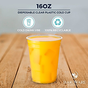 [200 COUNT]HAKOWARE by Harvest Pack 16 oz Ultra Clear Plastic Cold Cups, Disposable Wedding Party Drinking Cups Tumblers, Iced Coffee Beer Juice Cold Beverage