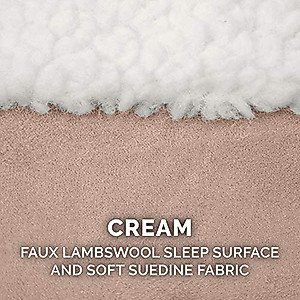 Furhaven 35" Round Orthopedic Dog Bed for Large/Medium Dogs w/ Removable Washable Cover, For Dogs Up to 50 lbs - Sherpa & Suede Snuggery - Cream, 35-inch