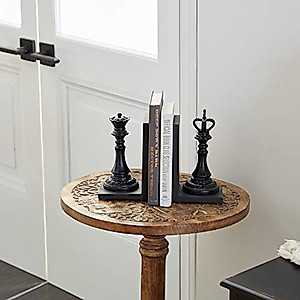Deco 79 Resin Chess Bookends with King and Queen, Set of 2 5"W, 8"H, Black
