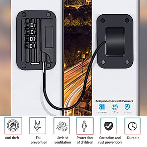 Yormorr 2 Pack Refrigerator Lock Combination Coded, Fridge Lock for Kids Safe, Child Safety Cabinet Window Locks, Baby Door Lock with Strong Adhesive, Black