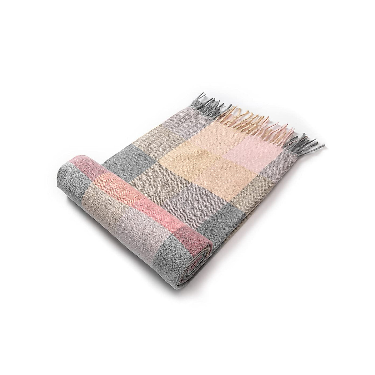 Villand Women's Wool Scarf - Cashmere Feel Winter Warm Checked Scarves for Women, Large Soft Thick Shawls and Wraps with Gift Box (Lilac Check)