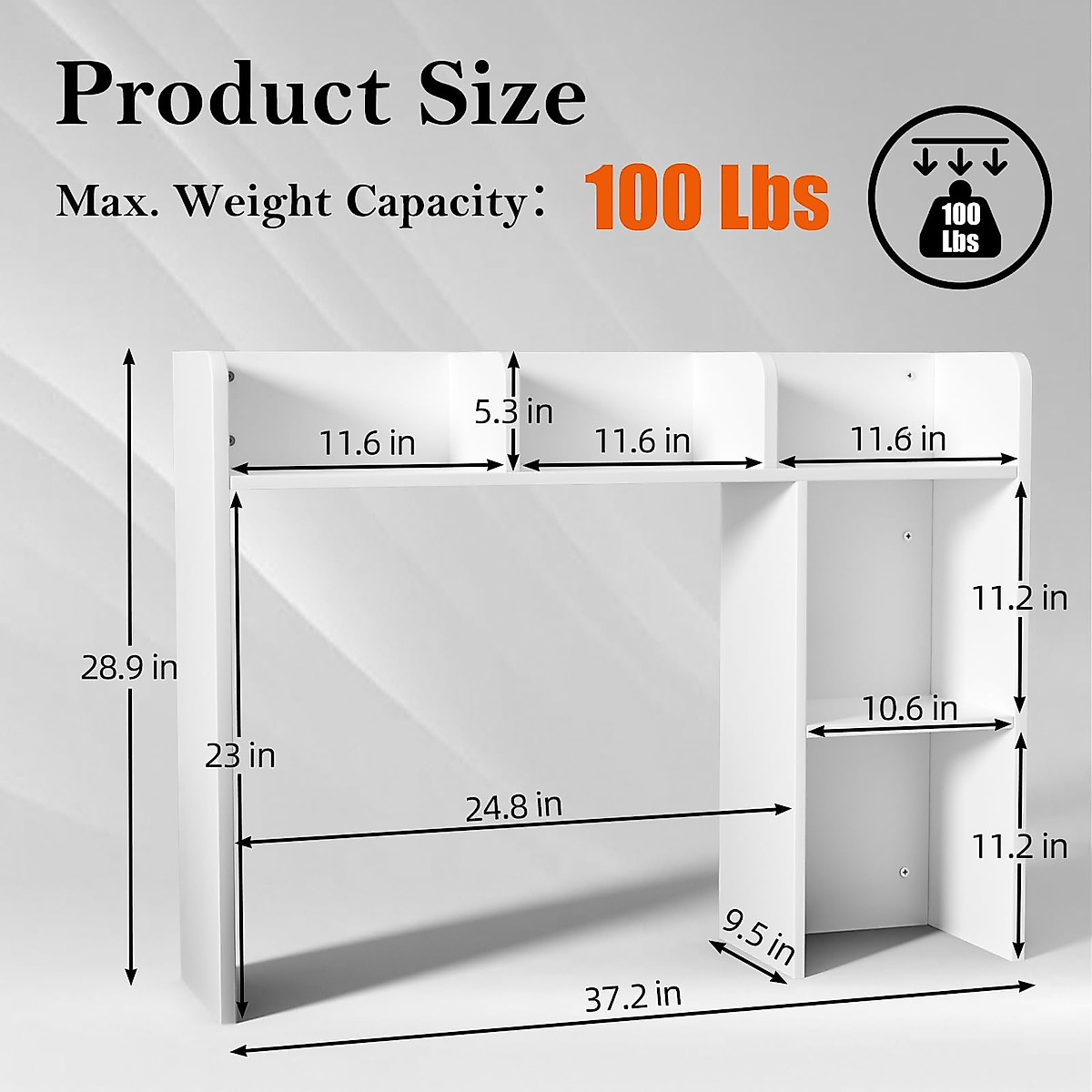 Mmucco Desk Hutch Dorm,3-Tier 5 Shelves Display Rack,Wooden Desk Shelving Desktop Bookshelf Hutch for Computer Desk,Multi-Purpose Organizer Shelf Suitable for Office Home Dormitory (White)