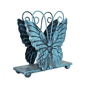 Owlgift Metal Butterfly Shaped Napkin Holder, Tabletop Paper Towel Dispenser, w/Freestanding Tissue Stand, Storage (Turquoise)
