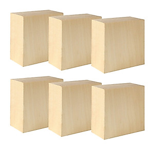 6 Pack Unfinished Wood Blocks for Crafting, 4x4x2 Inch Squares Basswood Blocks for Carving, Wood Blocks for Crafts, Basswood Carving Blocks for Class, Home DIY