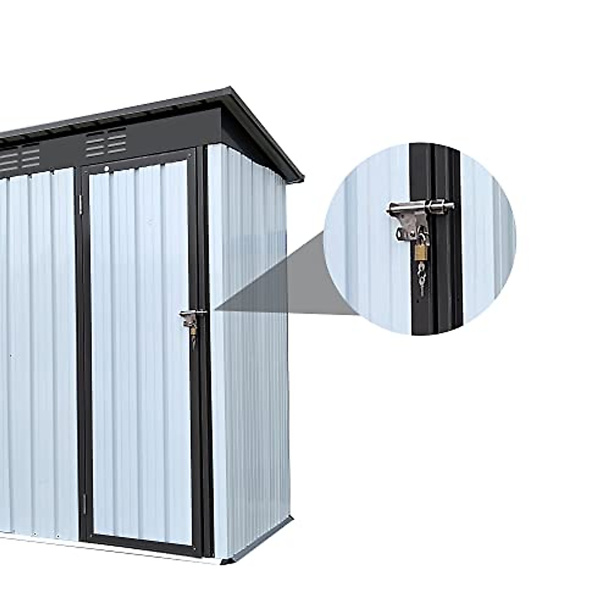 KELRIA 5Ft x 3Ft Outdoor Metal Garden Shed, Steel Garden Storage Shed with Single Lockable Door & Vents, Waterproof Anti-Corrosion Tool Storage Clearance for Backyard Patio Lawn, White+Black