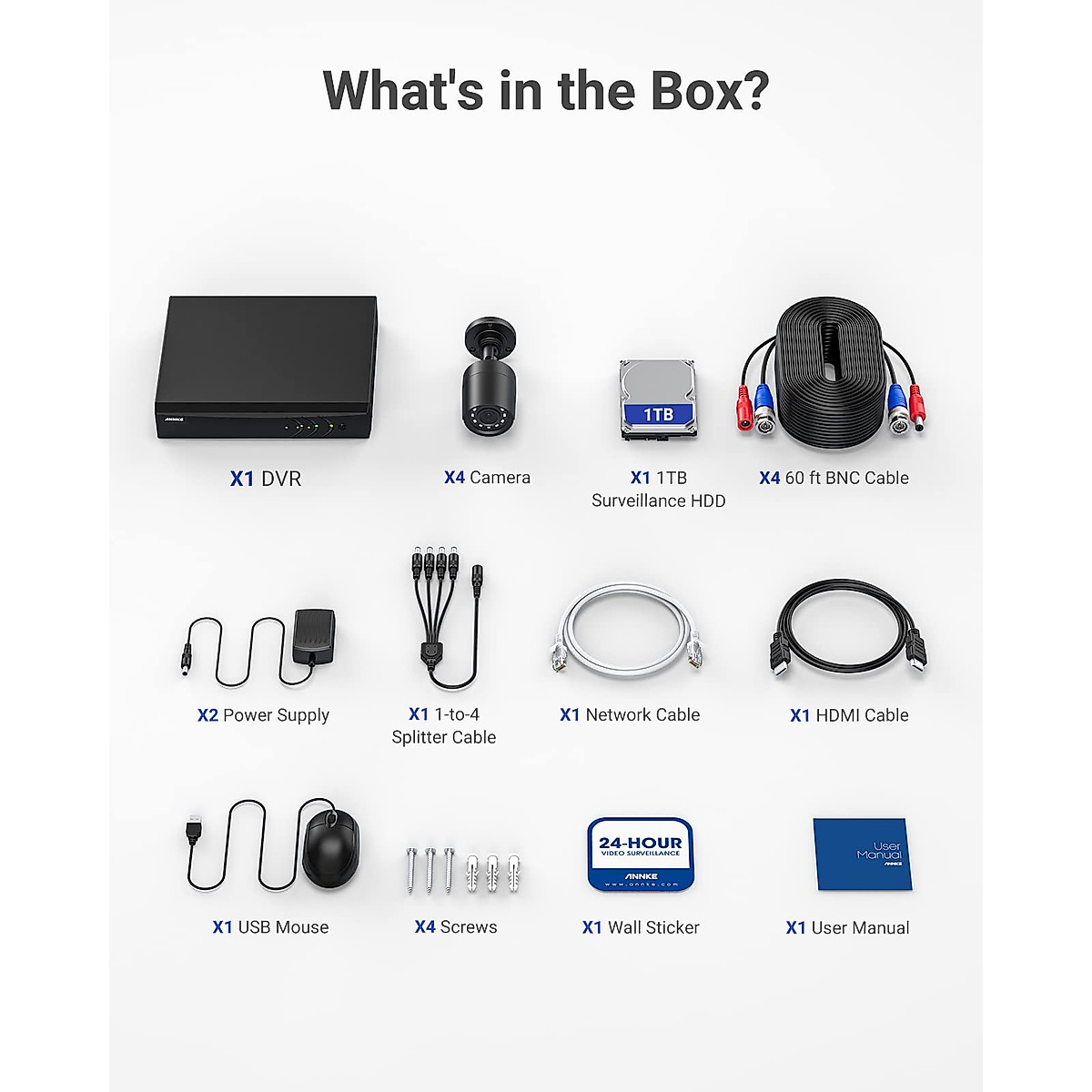 ANNKE 8CH H.265+ 3K Lite Surveillance Security Camera System with AI Human/Vehicle Detection, 4 x 1920TVL 2MP Wired CCTV IP66 Cameras for Indoor Outdoor Use, Remote Access, 1TB Hard Drive Included