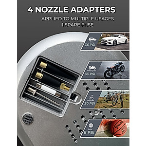 Giraffe Tools Retractable Tire Inflator Portable Air Compressor 150 PSI with Pressure Gauge 12 v Air Compressor Tire Inflator with Power Cord, Auto Shut-off and Emergency LED Light, Auto Rewind