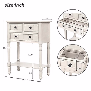 Merax Narrow Console Sofa Table Sideboard with 3 Storage Drawers and Bottom Shelf for Living Room, Entryway/Hallway, Ivory White