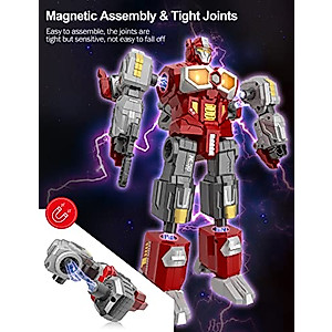 Transforming Toys - Dinosaur Robot Action Figures - Magnetic Assembling Robot Toys for Kids All-in-One Design Transforming Animals, Robots, Military Base Including Battle Guns, Cars, Airplane Models