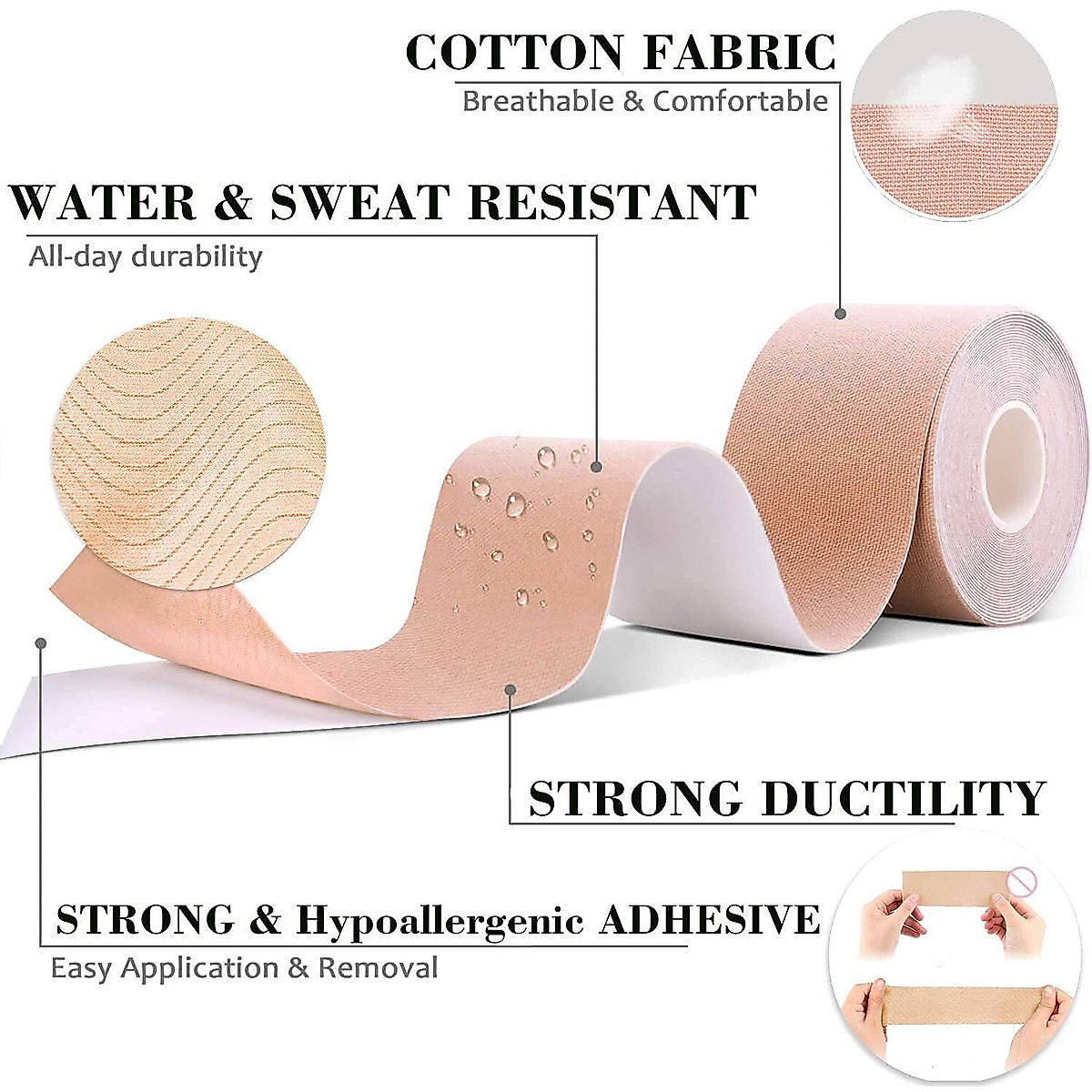 yousen, Breast Lift Tape for Lift Waterproof & SweatProof Body Tape Lift for AE Cup Large Breast to Provide Lifting & Push Up Strong Fit, Body Tape & 6 Pcs Petal Nipple Cover, 3x2.1x3In