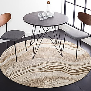 SAFAVIEH Fifth Avenue Collection Area Rug - 8' Round, Beige & Ivory, Handmade Mid-Century Modern Abstract New Zealand Wool, Ideal for High Traffic Areas in Living Room, Bedroom (FTV121B)