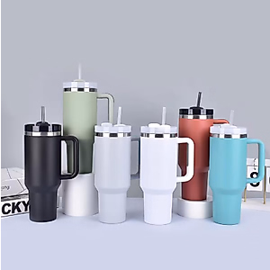 [SKY BLUE] 40 oz Stainless Steel Tumbler with Handle & Straw – Insulated Travel Mug for Hot & Cold Drinks, Leak-Proof, Sweat-Free, Fits Car Cup Holder – Durable, BPA-Free, Reusable