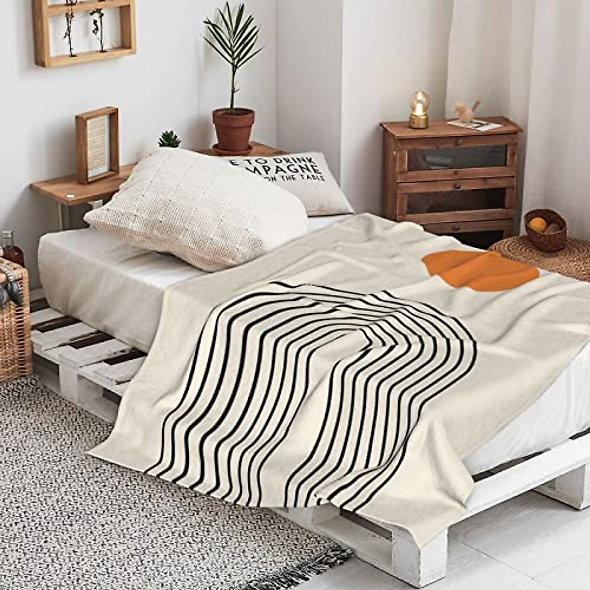 Abstract Modern Throw Blanket Minimalist Simple Mid Century Sun Boho Aesthetic Soft Warm Bed Bedding Women Blankets for Couch Bedroom Sofa Office, Cozy Flannel Plush Blanket Gifts, 70 X 50 Inch