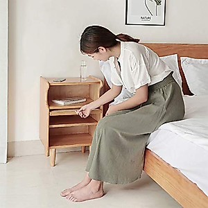 SJYDQ Bedroom Furniture Nightstand Style Solid Wood Rattan Bedside Table Sofa Side Cabinet