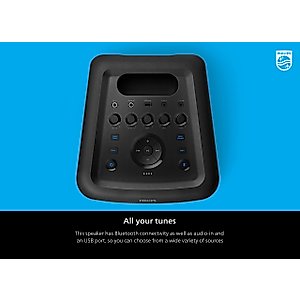 PHILIPS X3206 Bluetooth Party Speaker with Deep bass, Up to 14 Hours Battery, Party Lights and Karaoke Effects, Microphone and Guitar Input, Audio-in, USB Charging, Built-in Trolley, TAX3206