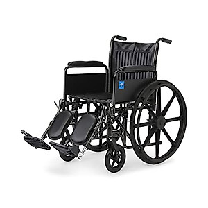 Medline K1 Basic Vinyl Wheelchair with Full-Length Arms and Elevating Leg Rests, 18-Inch Wide Seat
