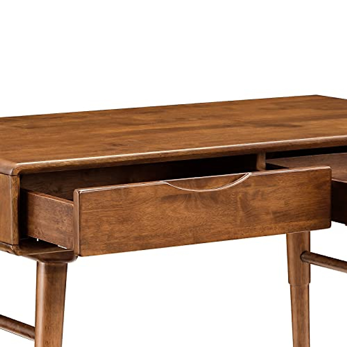 LuuLake Mid Century Modern Desk Writing Desk with Drawers Solid Wood Desk for Home Office Small Study Table Walnut 48x18