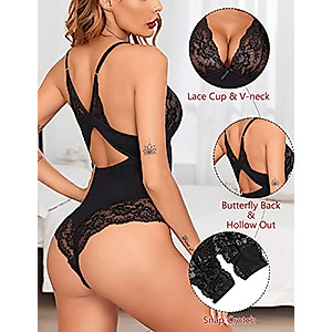 Avidlove Women Lingerie Bodysuit Snap Crotch Teddy One Piece Babydoll (Black,XL)