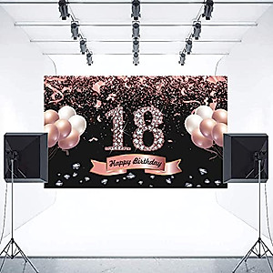 Trgowaul 18th Birthday Decorations for Girls - Rose Gold 18th Birthday Backdrop for her 5.9 X 3.6 Fts 18th Birthday Party Suppiles Photography Supplies Background Happy 18th Birthday Banner