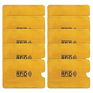 TIESOME RFID Card Holder, 10 pcs RFID Blocking Sleeves Waterproof Credit Card Sleeves Set RFID Identity Card Protector Secure Sleeve Portable Durable RFID Card Sleeves for Women Men Wallet(gold)