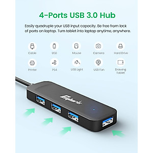 USB 3.0 Hub, 4 Port USB Hub Splitter USB Expander Compatible with MacBook Air, Mac Pro, iMac, Surface Pro, Laptop, PS4, XPS, Xbox, Flash Drive, HDD, Keyborad, Mouse
