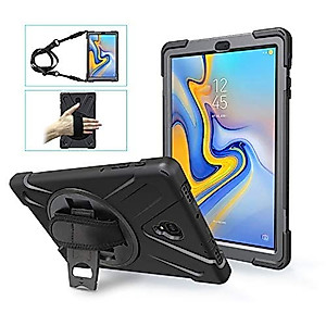 KIQ Case for Galaxy Tab A 10.5 Case T590 2018, Shockproof Heavy Duty Military Armor Hybrid Cover Kickstand for Samsung Galaxy Tab A 10.5 2018 SM-T590 (Shield Black)