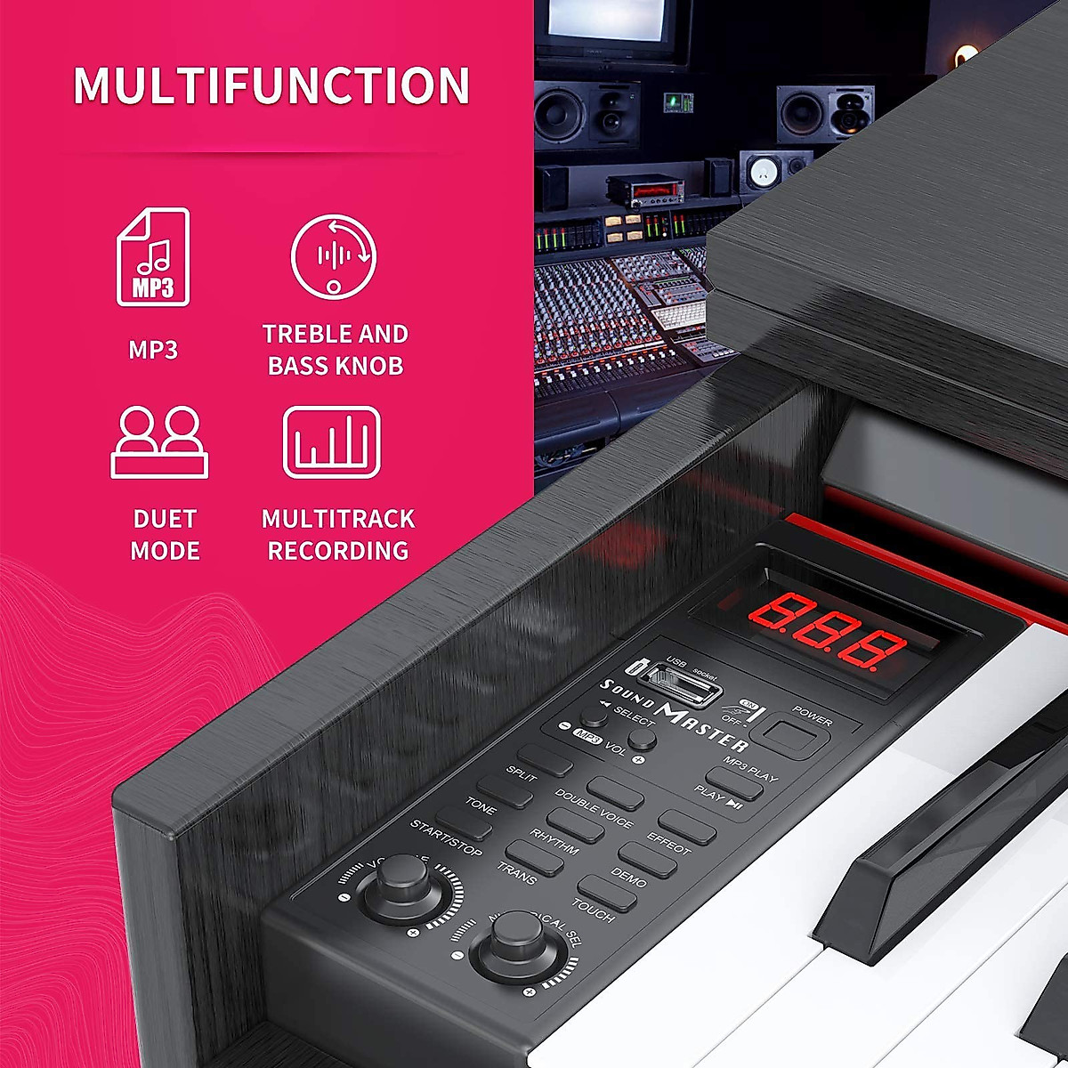 LAGRIMA LAG-800 88 Key Digital Piano Full Size Electric Keyboard w/Music Stand+Power Adapter+3-Pedal Board+Instruction Book+Headphone Jack for Beginner/Adults, Black(Piano Only)