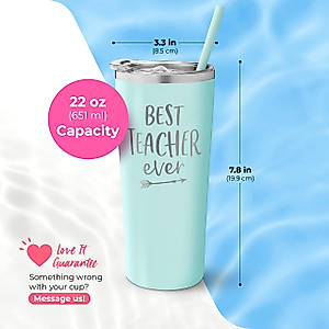 Best Teacher Ever Tumbler - Stainless Steel Insulated Travel Tumbler with Lid and Straw - Teacher Gifts for Women - Teacher Travel Tumbler - New Teacher Cup - End of Year Teacher Appreciation Gift