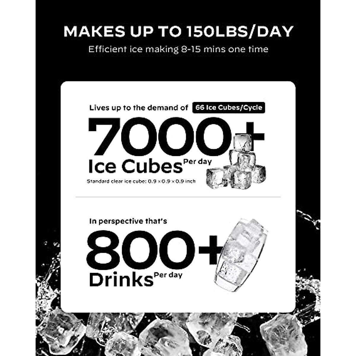 Silonn Commercial Ice Maker Machine, 90lbs/24H with 30lbs Bin, Full Heavy Duty Stainless Steel Construction, Self-Cleaning, Clear Cube for Home Bar, Include Connection Hose, Scoop