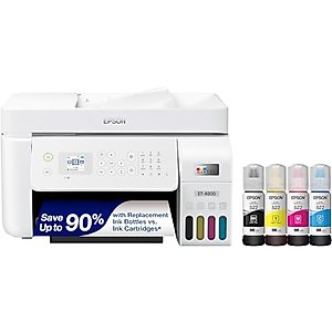Epson EcoTank ET-4800 Wireless All-in-One Color Inkjet Printer, White - Print Copy Scan Fax - 10.0 ppm, 5760 x 1440 dpi, 8.5" x 14", Voice Activated, 30-Sheet ADF, Ethernet