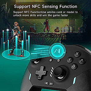 AKNES Switch Pro Controller for Nintendo Switch/Switch Lite/Switch OLED,Wireless Switch Controller with LED Color Light,Macro Programmable Buttons,Turbo,Vibration, Gamepads for PC,Android, IOS - Black