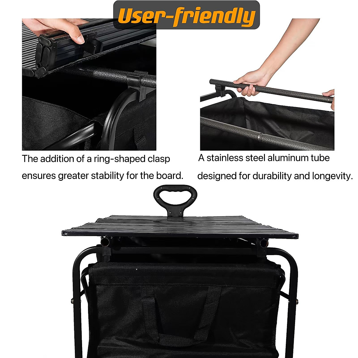 Aluminum Alloy Steel Collapsible Board Desktop for Garden Cart Foldable Wagon，Heavy Duty Foldable Metal Board for Outdoor Camping 34.64x20.87'' Black (Garden Cart not Include)