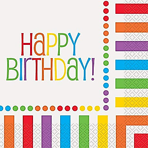 Unique Rainbow Birthday Luncheon Paper Napkins, 6.5" x 6.5", Multicolor