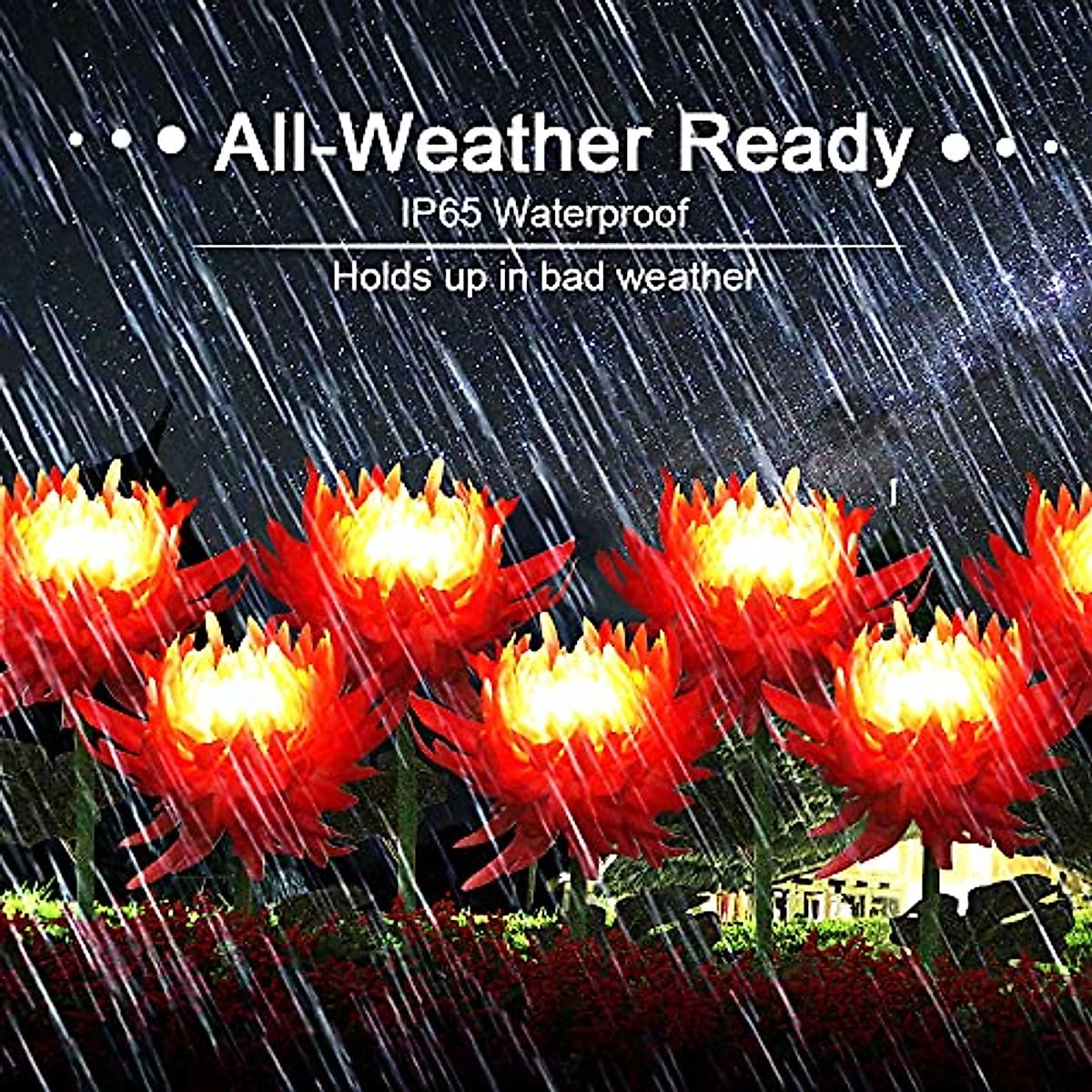 MIKK Solar Garden Stake Flower Lights, 2pack Outdoor Decorative Floral Lights, LED Artificial Waterproof Yard In-Ground Lights Lights for Garden Lawn Patio Backyard.（Pink Chrysanthemum）