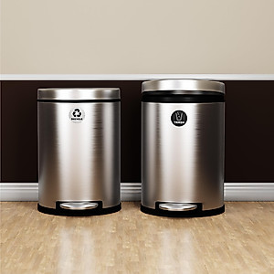 8 Pack Recycle and Trash Stickers - 2.5in Circle - to Organize Your Home and Kitchen Trash - for Trash Bins, Garbage Cans and Recycle Bins - Premium UV Protected Vinyl Sticker (Wood Planks - White)