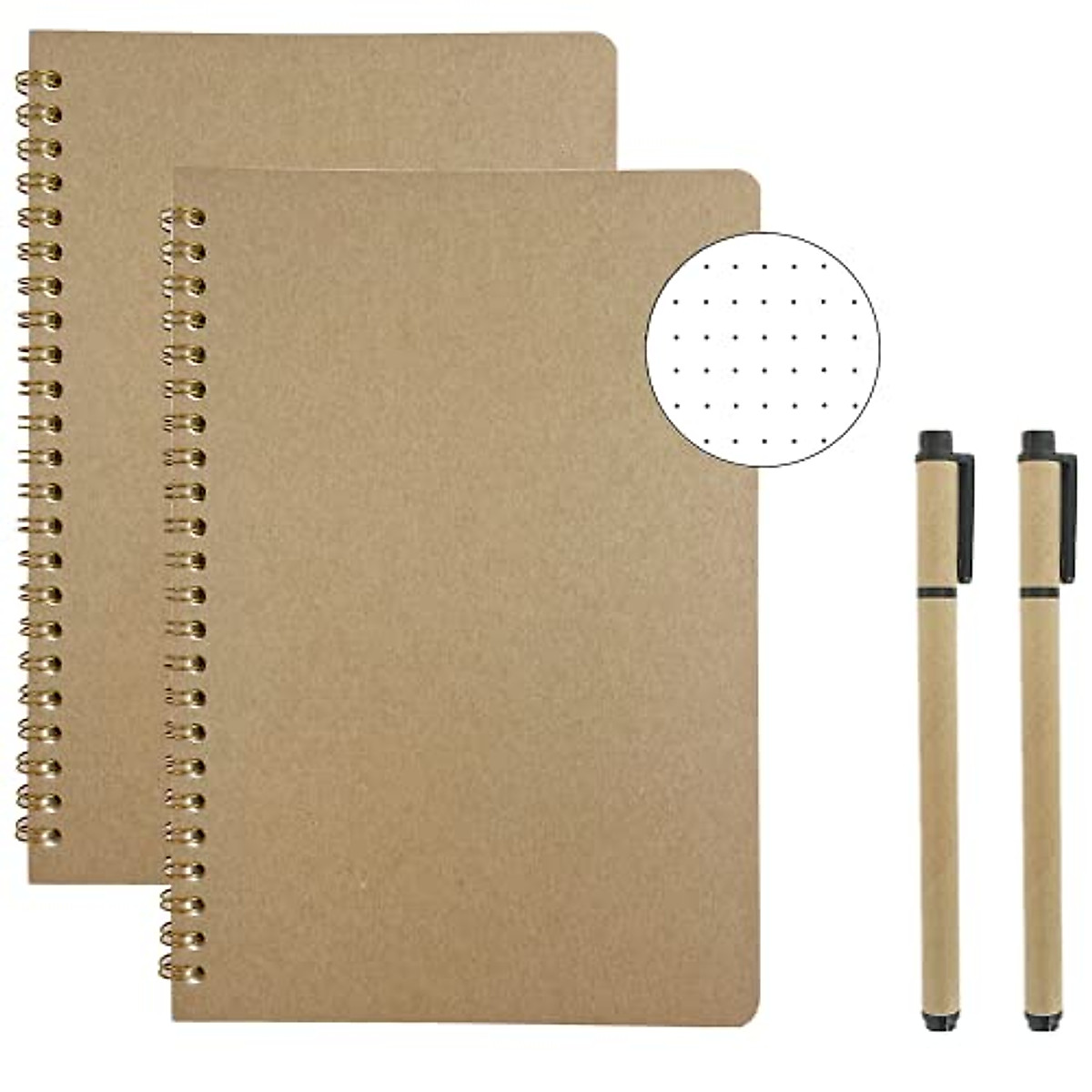 AOU A5 Dotted Bullet Journals Dot Grid Aesthetic Spiral Notebooks Paper Pad for Note Taking 2-Pack 200 Pages Writing Notepads for School 8.3" x 5.7" with 2 Gift Black Ink Gel Pens