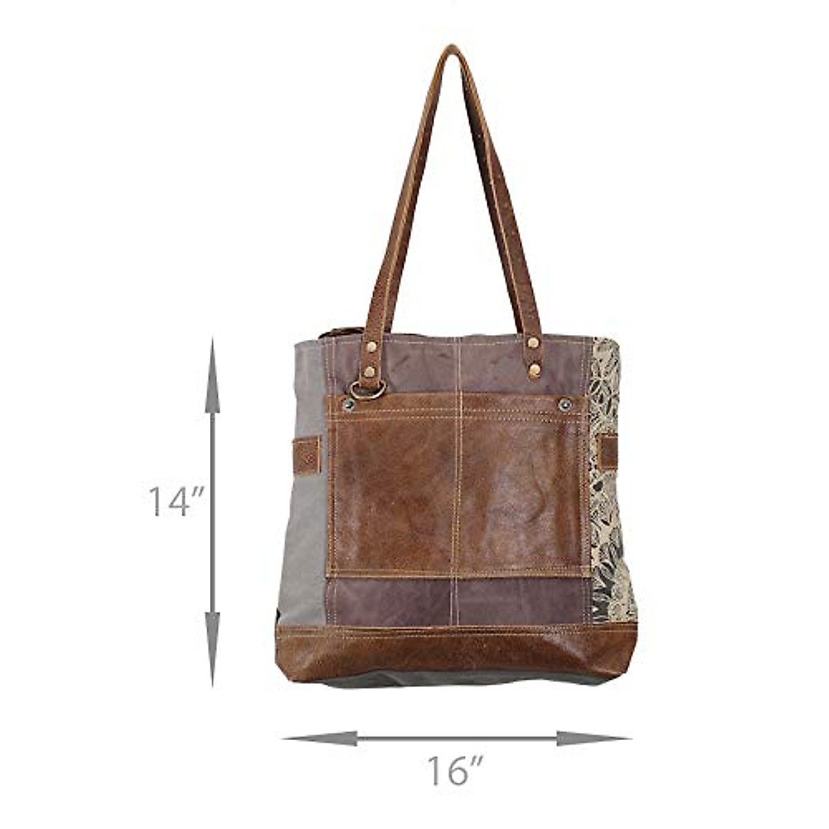 Myra Bags Side Floral Print Upcycled Canvas Tote Bag S-0915, Tan, Khaki, Brown, One_Size