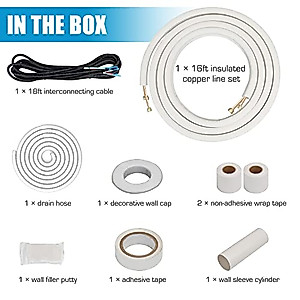 Air Jade 16 Ft. Mini Split Line Set, 1/4 & 3/8 inch O.D. & 3/8" PE Thickened Insulated Coil Copper Pipes with Fittings, for Ductless Mini Split Air Conditioning, Heat Pump Systems
