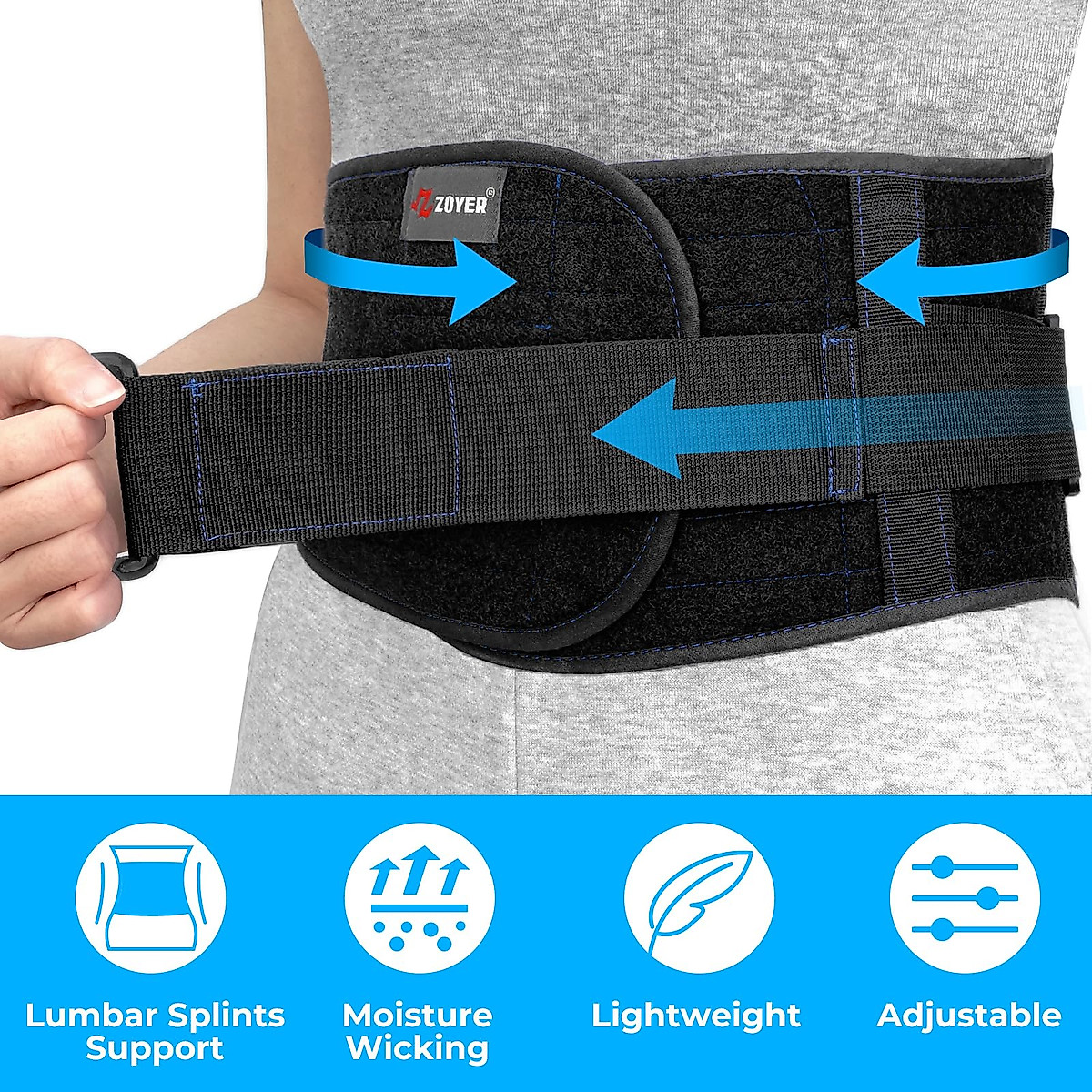 ZOYER USA Recovery Back Brace w/ Lumbar Support, Quad-Spring Stabilizers, Chronic Pain Relief, Sciatica, Posture Corrector, Customizable Tension, S/M