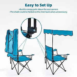 Homcosan Folding Camping Chair with Shade Canopy and Cup Holder Beach Chair with Canopy Shade Thicken 600D Oxford Portable Chairs Heavy Duty Support 330lbs for Outdoor