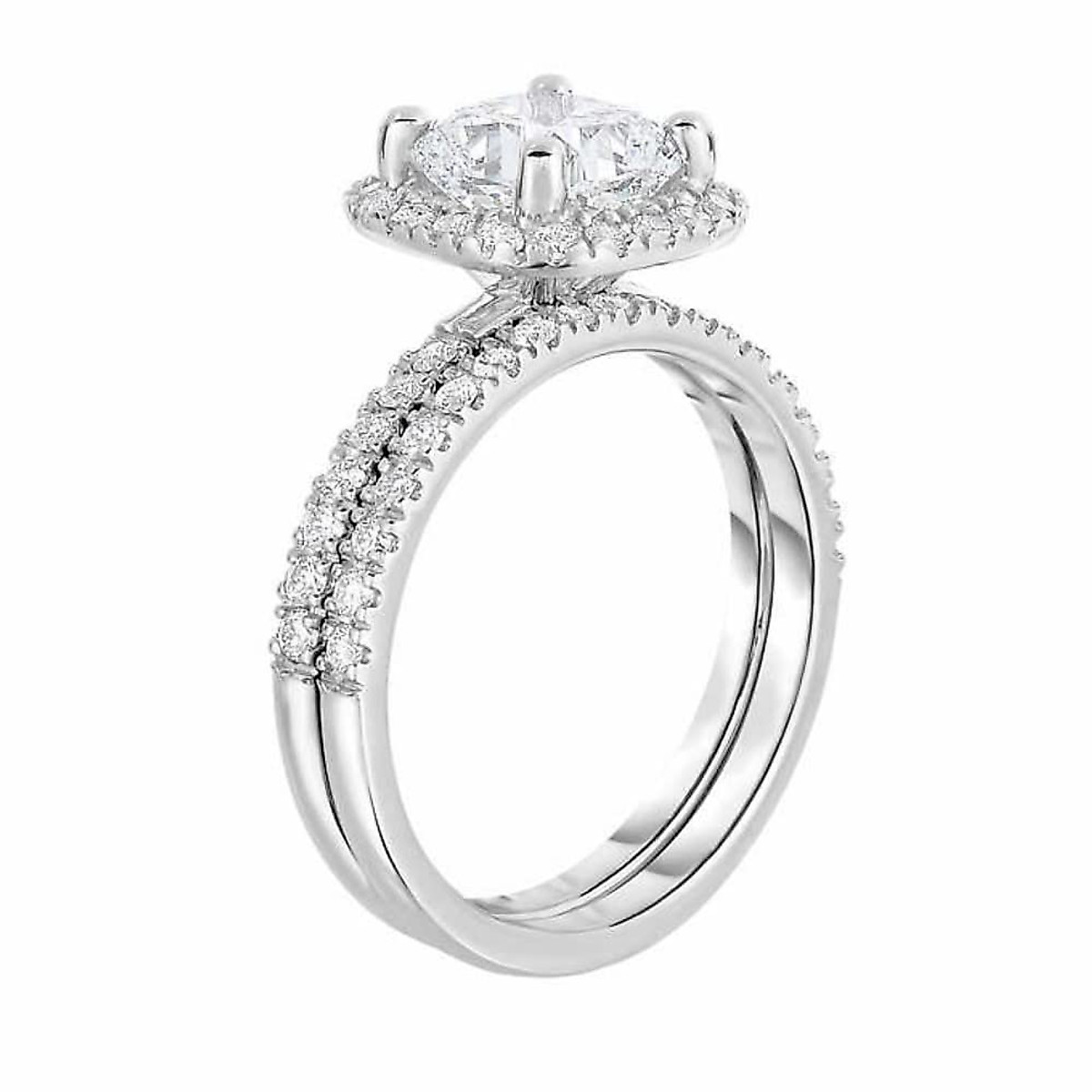 Cushion Cut Wedding Rings Set Engagement Ring, 1-7/8(ctw) Carat Moissanite Engagement Ring Bridal Ring Set For Women 925 Sterling Silver Promise Ring, Size 10