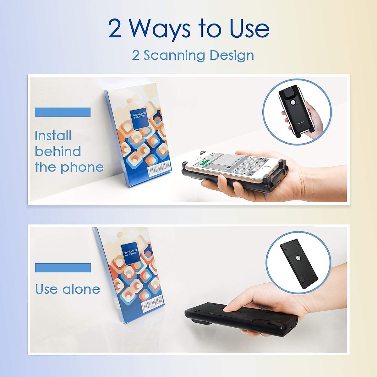 NADAMOO 2D Wireless Barcode Scanner Bluetooth Compatible, with Adjustable Back Clip CMOS Bar Code Scanner for 1D 2D QR PDF417 Code, Work with Windows, Mac, Android, iOS - 1,000,000 Pixels