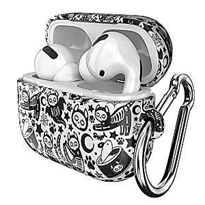 Hard Case Compatible with AirPods Pro 2 | AirPods Pro | AirPods 3 gen 2 1 Skeleton Design Spooky Cover Portable Cute Black Plastic with Keychain Halloween Protective Shockproof Bats Earpods Cat Hook