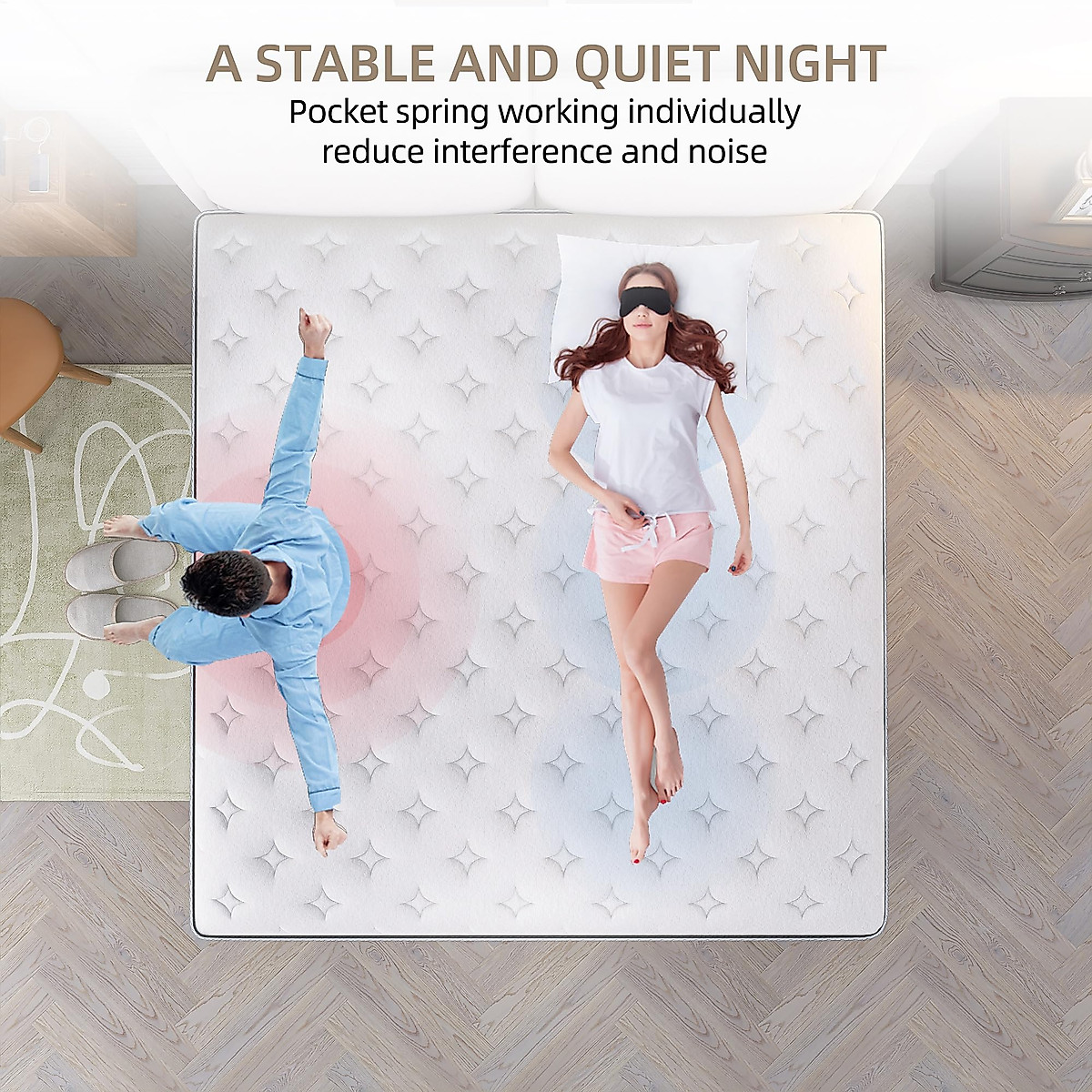 CHEVNI Queen Mattress 14 Inch Pocket Spring Hybrid Mattress, Memory Foam Innerspring Firm Mattress in a Box with Breathable Organic Cotton Cover,CertiPUR-US Certified,Black