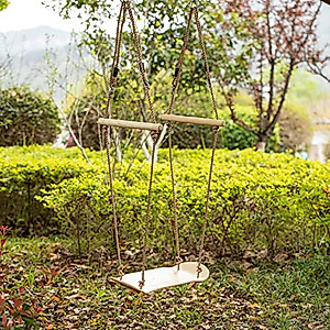 Natural Wooden Outdoor Patio Playground Kids Hanging Adjustable Stand Up Skateboard Swing, Tree Curved Swing Board