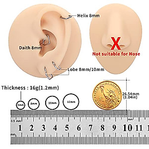 VOJO 2 Pcs G23 Titanium Heart Daith Piercing Jewelry Rook Tragus Clicker Ring Cartilage Earrings 16G (8mm+10mm, Heart Silver)