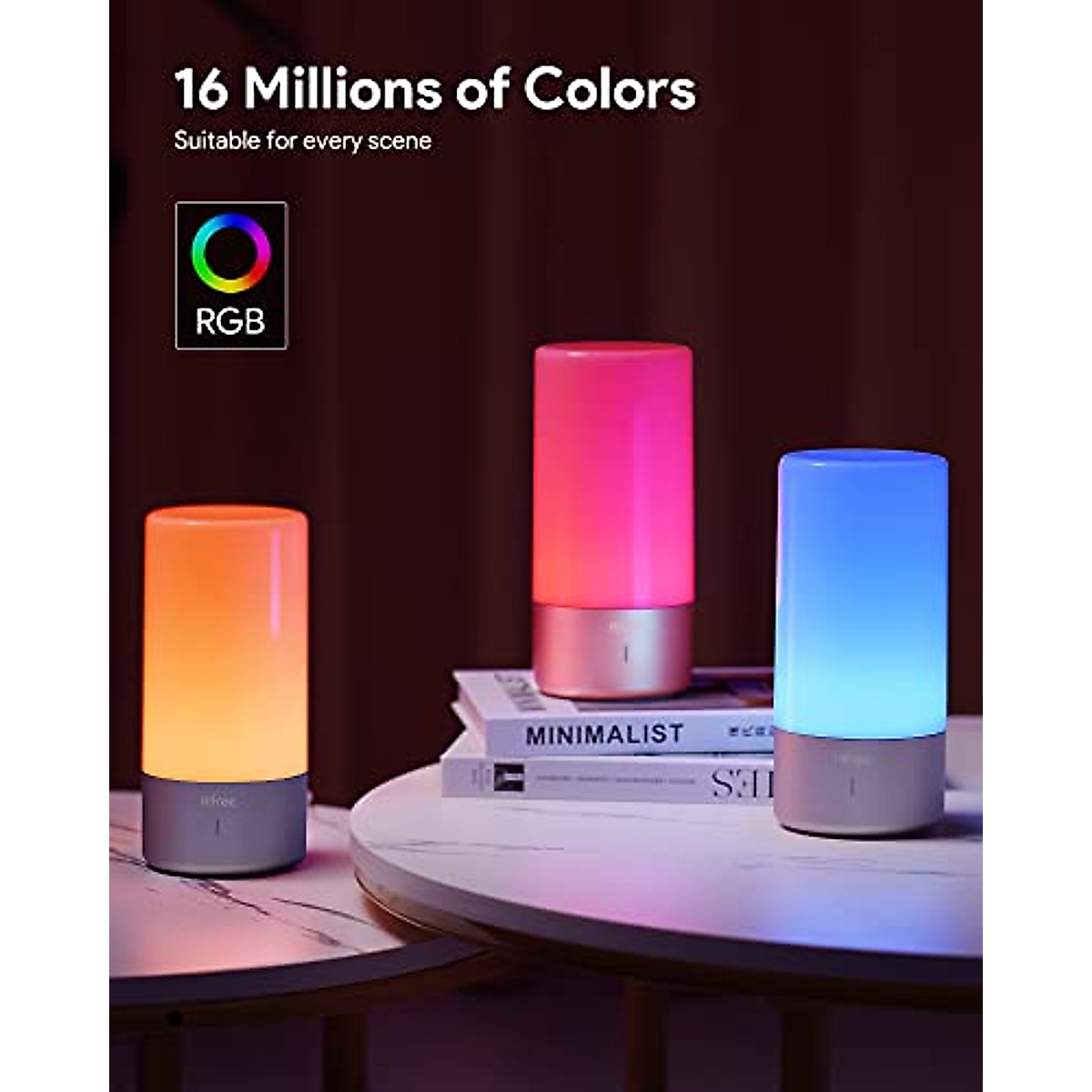 LED Table Lamp, 3-Levels Dimmable Touch Lamp, 16 Millions RGB Color Changing Desk Lamp for Home / Office(Grey)