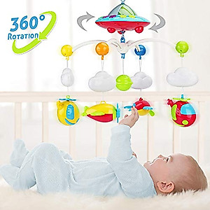 Baby Musical Crib Mobile with Hanging Rotating Toys, Remote Control, Lights Projector Function Music Box, Cartoon Rattles for Babies Boy Girl 0-24 Months, Newborn Sleep with 108 Melodies (Plane)